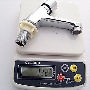 POMU Public Ktchen Bathroom Chrome Plated Self Closing Water Saving Time Delay Faucet Basin Sink Tap for Home or Outdoor Single Cold