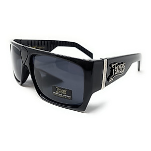 LOCS Hardcore Shades LOCS 91010 Black Sunglasses | Gangster Square FLAT TOP Cholo OG Lowrider Shades Adult