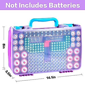 Battery Storage Organizer Case Holder Box with Tester, Double-Sided Batteries Fits for 269 Caddy Container AA AAA AAAA 3A 4A 9V C D Lithium 23A 4LR44 CR123A CR1632 CR2032 - Purple