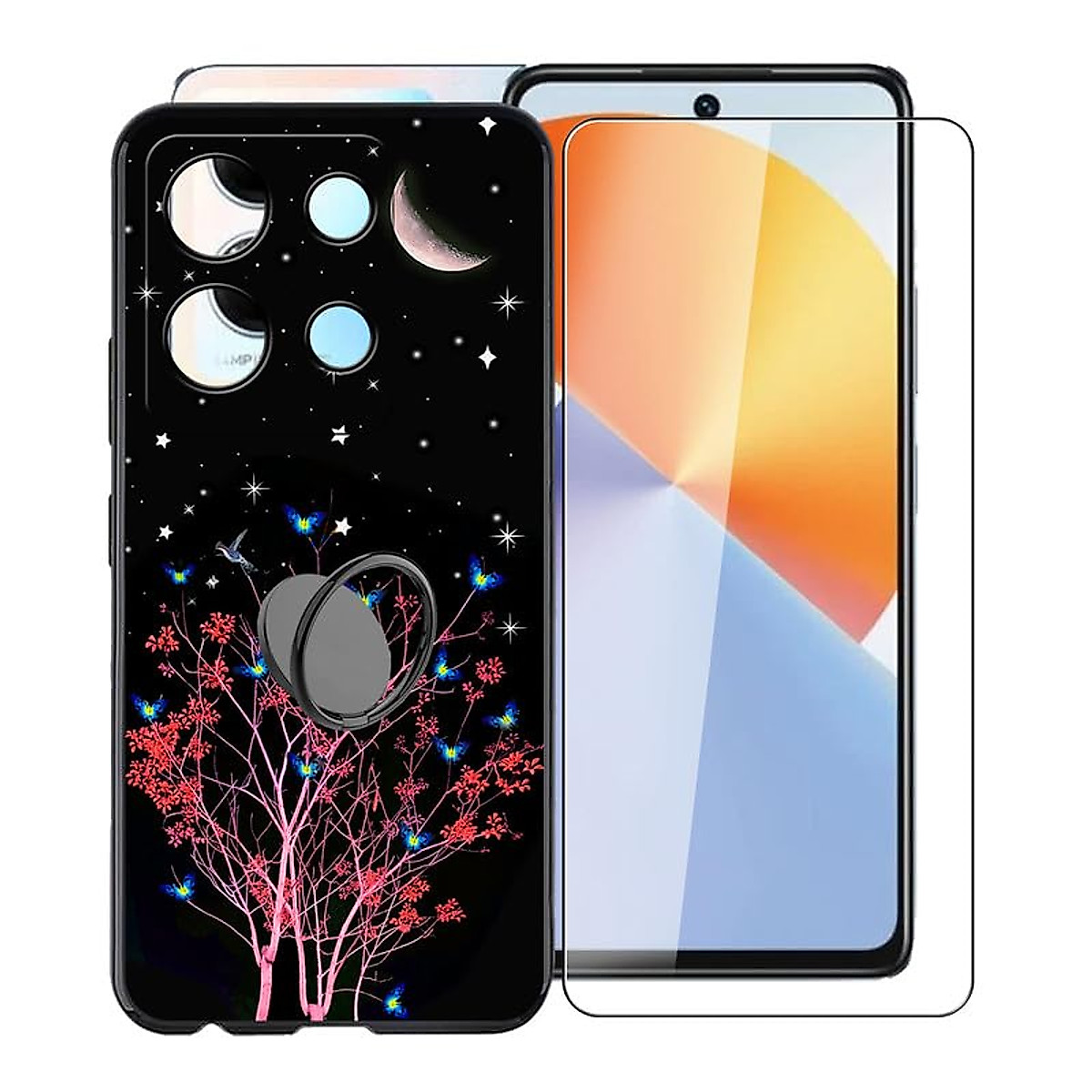 KJYFOANI for Infinix Note 30 Case, [ 1 x Tempered Glass Protective Film], Shockproof Soft Cover, with [360° Rotation Ring Kickstand] Case for Infinix Note 30 (6.78") - Miracle