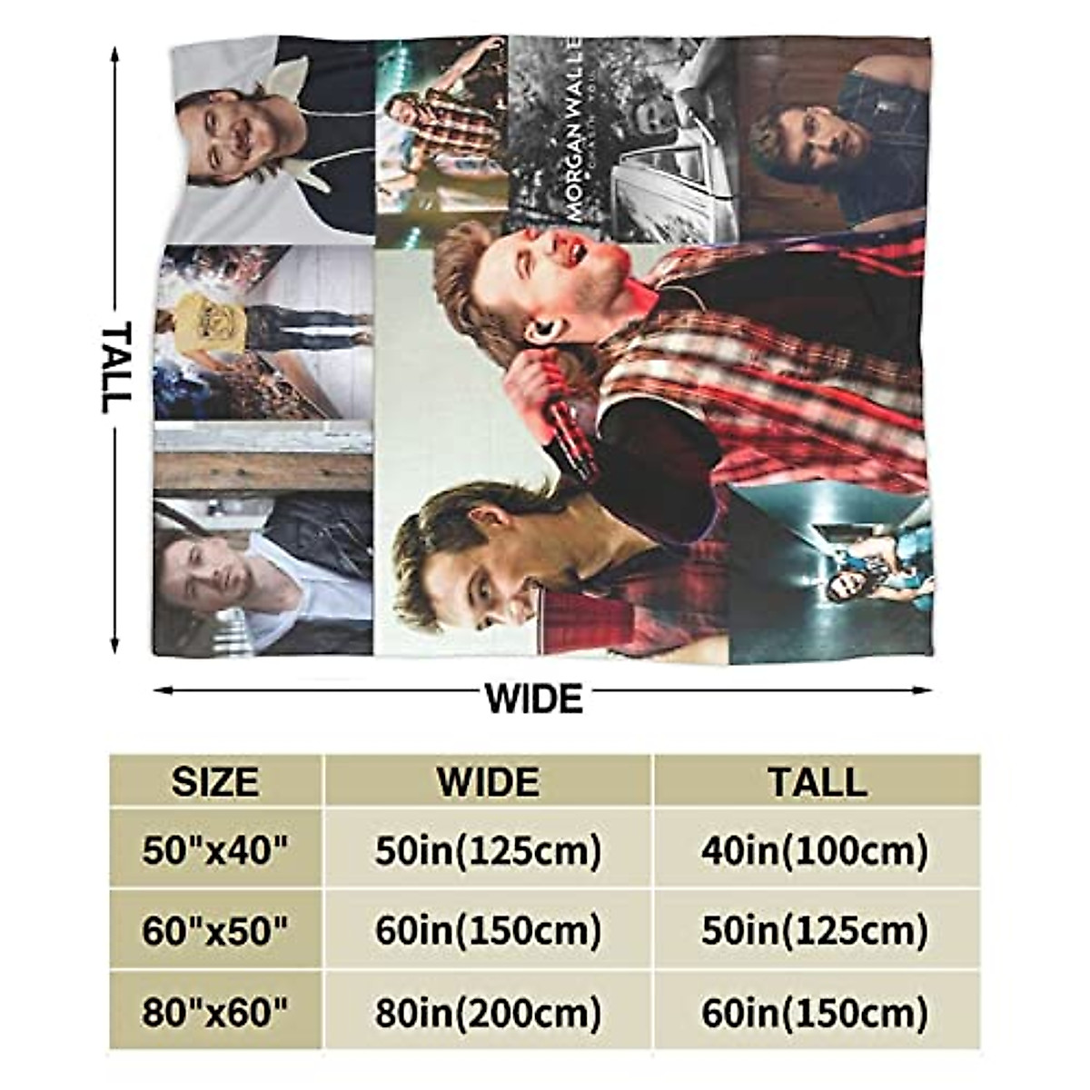 Morgan Wallen Collage Blanket, Soft Throw Blanket Singer Merchandise Fan Gift Soft Breathable Lightweight Flannel Blanket for Home Living Decor Sofa Couch Bed Bedroom 50x40 in