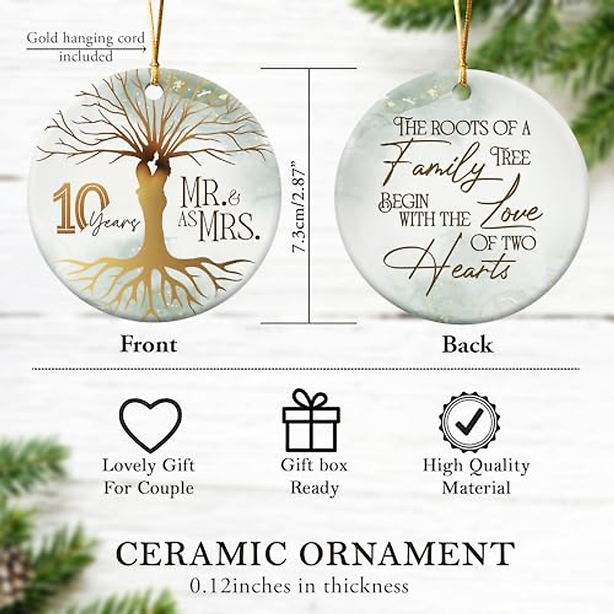 Amostore 10 Years Anniversary Mr and Mrs Gifts for Couple, 10th Wedding Anniversay Present for Parents, Husband, Wife, her, him, Friend, 10th Wedding Anniversary Ornament Gift