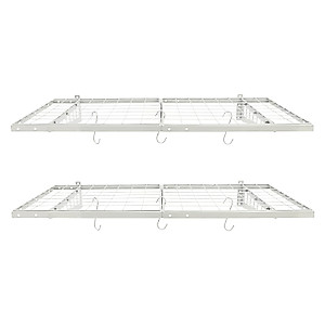 2PCS Garage Storage Racks 2 x 4 ft Garage Shelving Wall Mounted Heavy Duty Garage Storage Shelves Steel Garage Organizer Shelf with Hooks Garage Wall Floating Rack for Shop (White)
