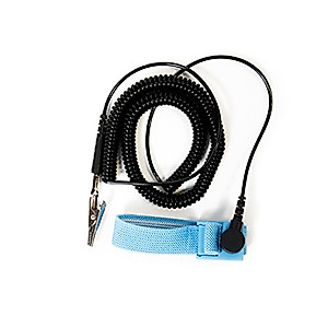 Bertech ESD Anti-Static Fabric Adjustable Wrist Strap with 12' Cord, 1 Megohm Resistor, 4 mm Snap, Blue