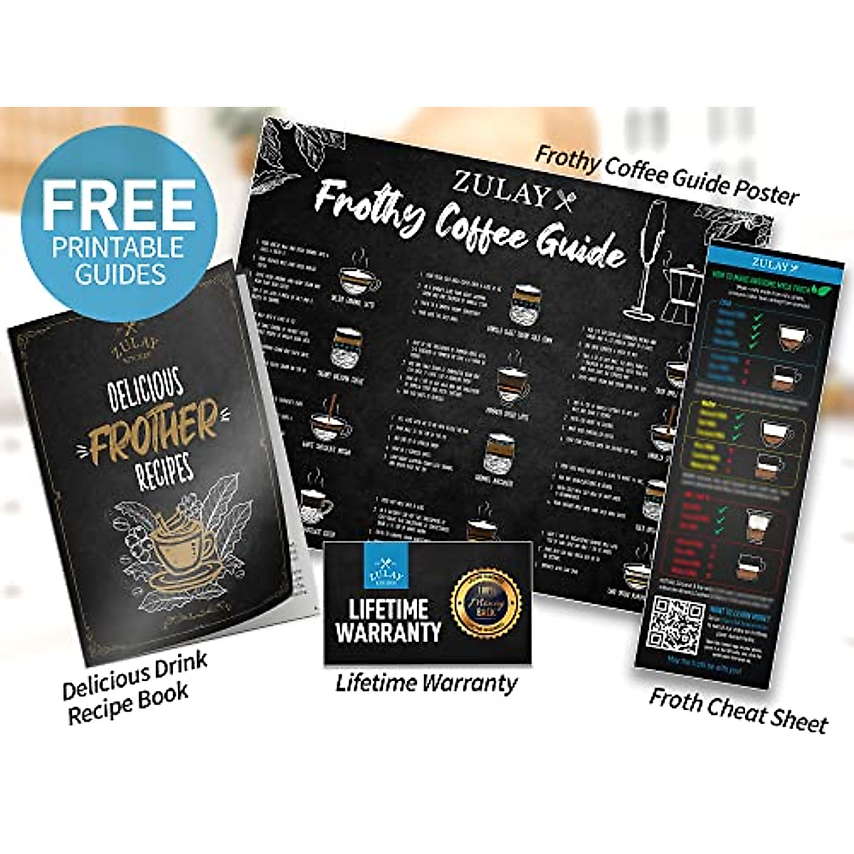 Zulay Powerful Milk Frother for Coffee (Batteries Included) with Upgraded Titanium Motor - Handheld Frother Electric Whisk, Milk Foamer, Mini Blender and Electric Mixer Coffee Frother, No Stand - Aqua