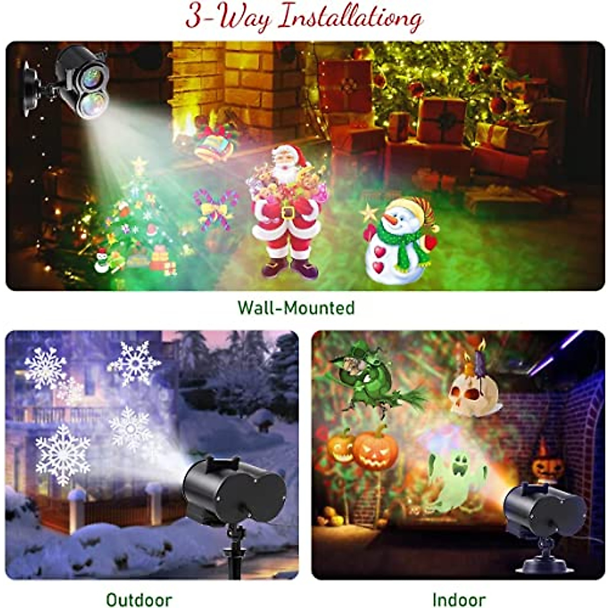 Christmas Projector Lights Outdoor Waterproof: Snowflake Holiday Projector Light with Remote Control - 26 HD Effects (3D Ocean Wave&Patterns) Projector Light for Xmas Holiday Party Garden Decorations