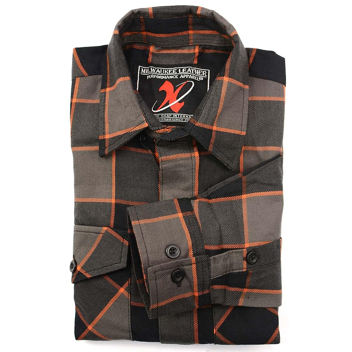 Milwaukee Leather MNG11648 Men's Grey with Brown and Orange Long Sleeve Cotton Flannel Shirt - Small