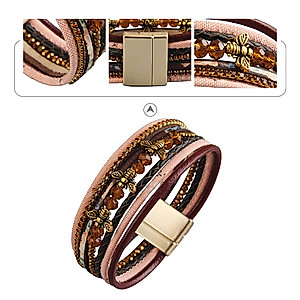 GelConnie Leather Wrap Bracelet Women's Leather Cuff Bracelets Honey Bee Multi Strand Boho Bracelet for Women