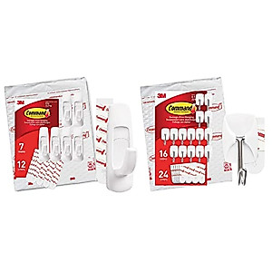 Command Wall Hooks Bundle - Command Small Wire Toggle Hooks 16 Hooks with Large Utility Hooks 7 Hooks, Command Strips Included