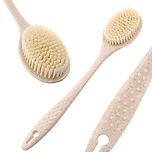 Love&Mini Bath Brush Back Scrubber Soft Shower Body Brush with Natural Wheat Straw Handle (Nordic Beige)