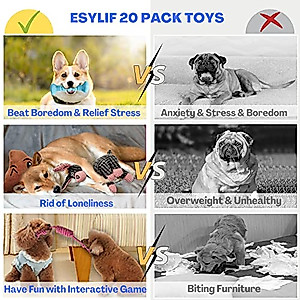 ESYLIF Dog Chew Toys for Teething,Boredom,Toothbrush,20 Pack Puppy Toys with Rope Toys, Treat Balls and Squeaky Toys for Small Medium Dogs