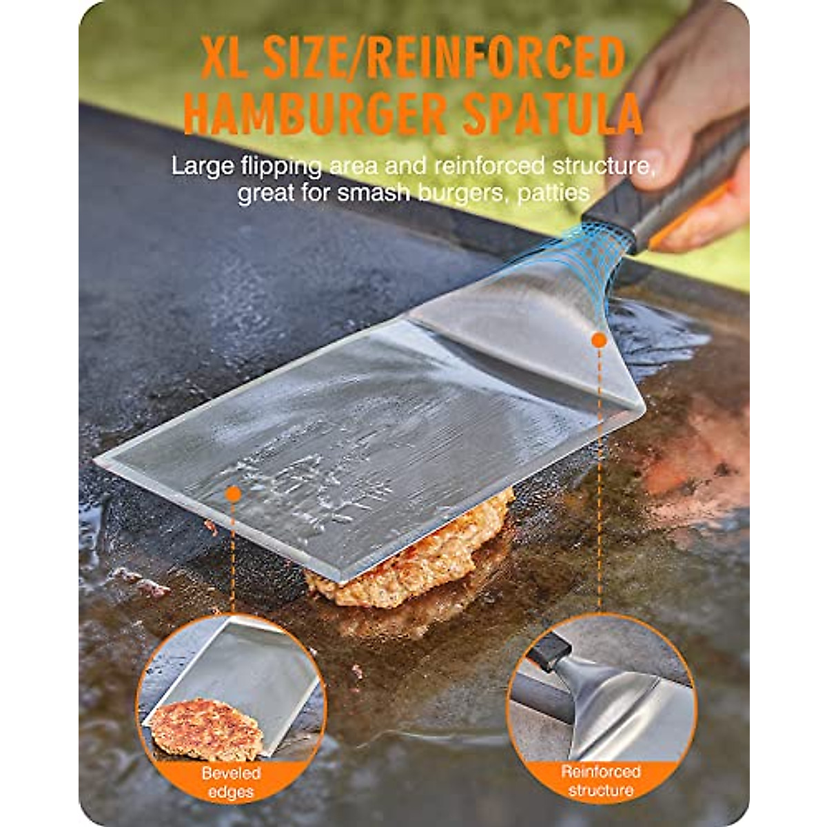 Advanced Griddle Accessories Kit for Blackstone, Melgrilot Flat Top Grill Accessories Set 9 Pcs with Reinforced Burger Spatula, Griddle Spatulas, Scraper, Professional Griddle Set for BBQ, Teppanyaki
