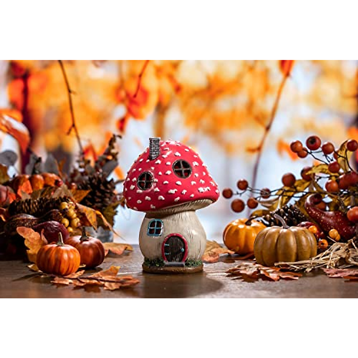 TERESA'S COLLECTIONS Mushroom Garden Statues Pink Fairy House Solar Light for Home and Outdoor Decor,Resin Garden Miniature Yard Art for Patio Deck Porch Decorations, 7.5 inch