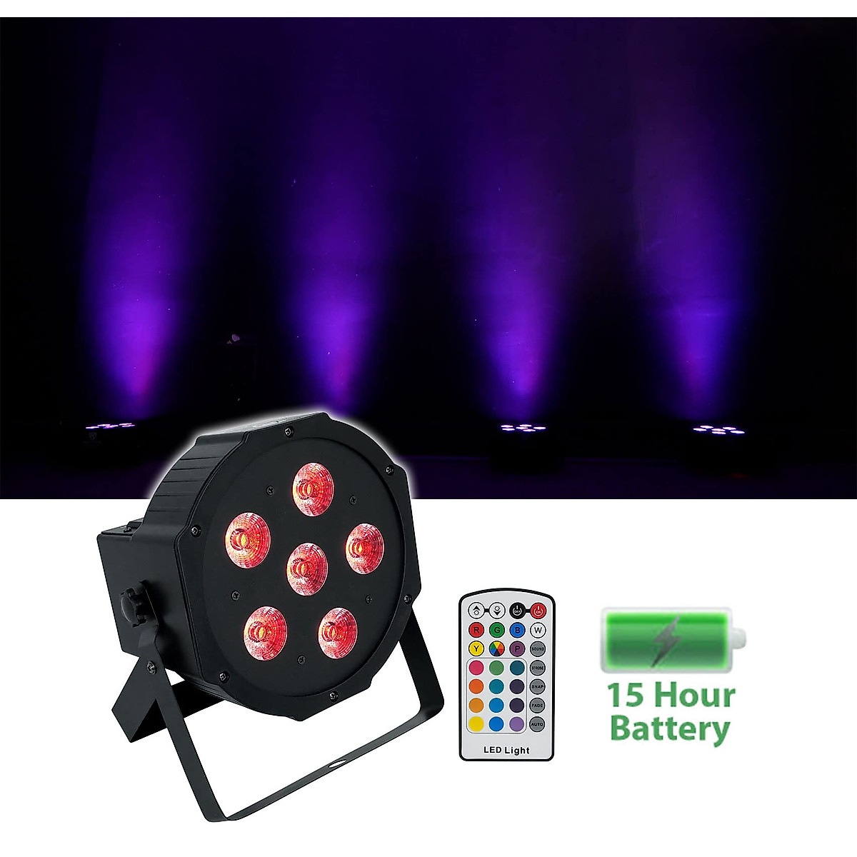 (2) Rockville Battery PAR 6RF Rechargeable Wireless DMX Lights+RF Remotes+Bag