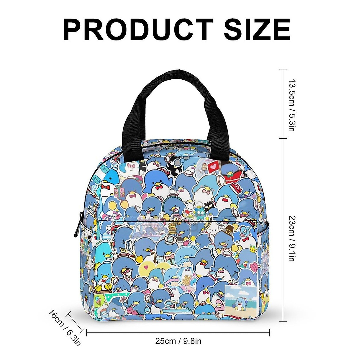 Cartoon Lunch Bag Tuxedosamm Lunch Tote Bag Portable Lunch Box With Pocket for Womens Men