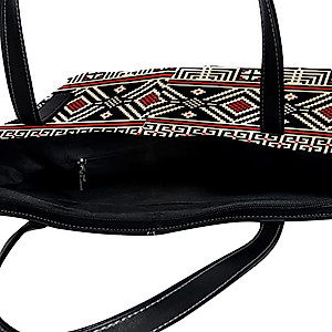 Vintage Ukrainian Floral Pattern Tote Bag for Women Girls, Leather Shoulder Bag with Inside Pockets, Zip Top Handbags