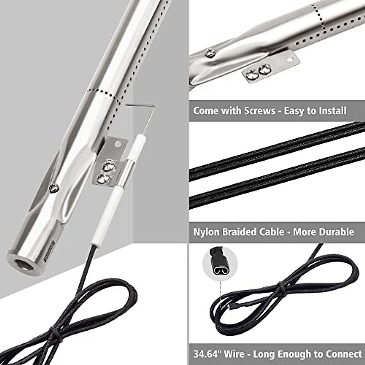 Barbqtime 2 Burner Grill Replacement Parts for Nexgrill Grill 720-0864,720-0864m, 720-0864r,10 PCS Grill Flame Tamers & Igniters & Burners Replacement for Nexgrill