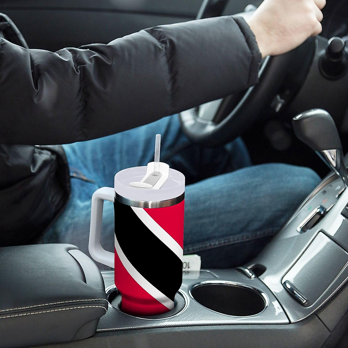 ODAWA Large Travel Insulated Tumblers with Handle and Straw Lid, Trinidad Tobago Flag Spill Proof Tumbler with Straw Stainless Steel Tumblers