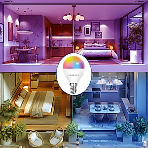 A15 LED Smart Bulb, 5W=40W,Compatible with Alexa, Google Assistant, E12 Base, Dimmable, WiFi, RGB Color Changing, Tunable White 2700K-6500K, Globe Shape, G45 Ceiling Fan Light Bulbs 4 Pack