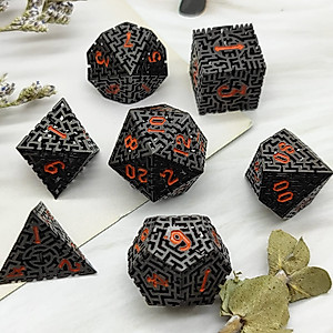 DND Metal Hollow Dice 7 Piece Set - (Free Metal Box) Maze Polyhedron Dice Suitable for Board Game RPG Math Teaching Warhammer MTG Game Dice （Pearl Gun）