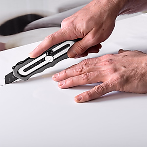 18mm Multi Purpose Utility Knife - Stainless Steel Retractable Box Cutter with Precision Cutting and Blade Safety Lock Design SK5 carbon steel blade (Includes 1 Knives + 10 Replacement Blades)