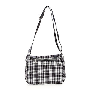 Punk Plaid Print Tartan Messenger Shoulder Bag Crossbody Handbag Women's Purse (Black/White)
