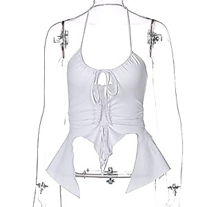 SHESEEWORLD Sexy Hollow Out Spaghhetti Strap Y2K Cropped Tank Top Drawstring Ruched Backless Slim Camisole Shirts Streetwear White