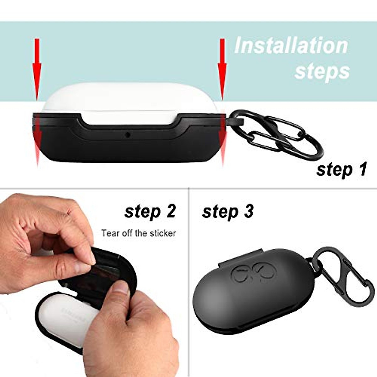 Aotao Silicone Case for Galaxy Buds 2019, Soft and Flexible, Scratch/Shock Resistant Silicone Cover with Carabiner for Galaxy Buds (Black)