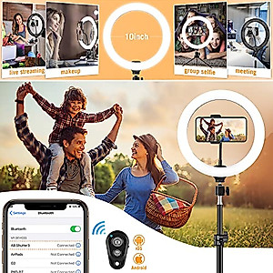 10" Ring Light with 57" Floor/7" Desk Stand and 2 Phone Holders, Selfie Ring Light for Computer/Phone/Laptop/Webcam