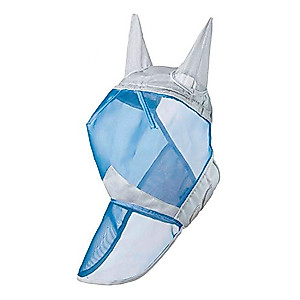 Harrison Howard CareMaster Horse Fly Mask Long Nose with Ears Full Face Silver/Blue Retro Medium Cob