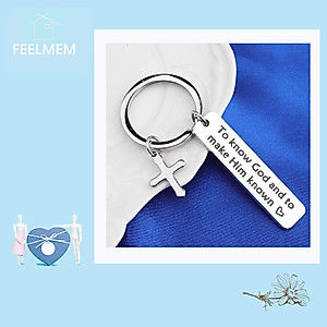 FEELMEM Religious Conversations Keychain To Know The God And Make Him Known Keychain Bible Verse Jewelry Christian Gifts (Silver)