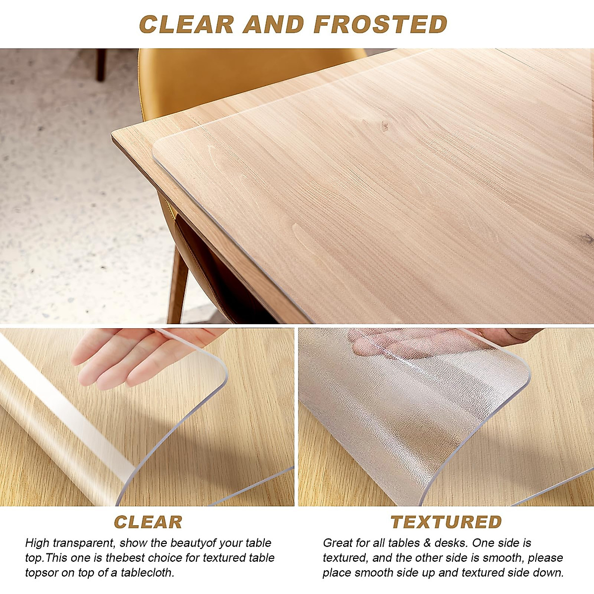 Vicwe 18 x 36 Inch Clear Table Cover Protector,1.5 mm Thick Single-Sided Frosted Clear Desk Pad Mat, Rectangle Waterproof Table Top Protector, Scratch Proof and Easy Cleaning for Dining Room Table