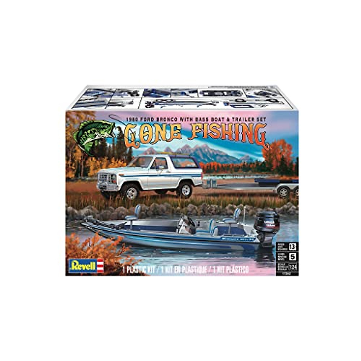 Revell 17242 '80 Ford Bronco w/Bass Boat & Trailer 1:24 Scale 157-Piece Skill Level 5 Model Truck Building Kit
