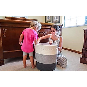 Cotton Rope Basket - 17.8" x 15.8" x 13.8" woven baby laundry basket - Woven Basket Nursery Bin - large baskets for blankets- thread laundry hamper - woven storage basket- rope baskets for organizing