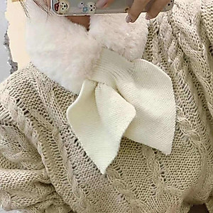 Fashion Women Fluffy Scarf Knitting Scarves Fall Winter Elegant Scarf Neck Warmer (White, One Size)