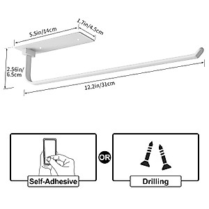 White Kitchen Roll Holder, Stainless Steel Paper Towel Holder for Kitchen, Self-Adhesive Kitchen Roll Holder Under Cabinet, Wall Mount Plastic Wrap Holder and Towel Rack