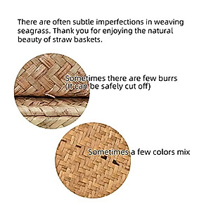 TICYACK Straw Storages Baskets With Lid, Hand-Woven of Seagrass Square Storage Bins, for Desktop Home Decoration (S/M/L)