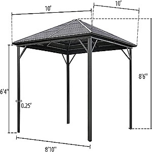 10'x10' Outdoor Hardtop Gazebo Permanent Canopy with Galvanized Steel Single Roof, Aluminum Frame,Curtains and Netting for Patios,Backyard,Lawns