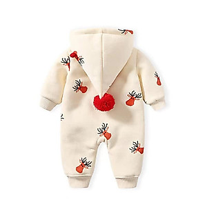 Newborn Baby Fleece Snowsuit Christmas Hooded Romper Onesies Jumpsuit Bodysuit Winter Warm Coat for Infant Boys Girls