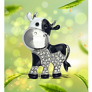Aqua79 Cow Sparkling Refrigerator Magnet - Silver Sparkling Charm Rhinestones Crystals, Cute Sparkly Farm Animal Magnet for Kitchen Door Fridge, Cool Home and Office Novelty Decor - 1.5 Inches