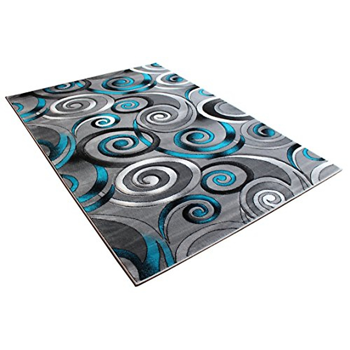 Masada Rugs, Turquoise Grey Modern Contemporary Woven Area Rug, Hand Carved (5 Feet X 7 Feet, Turquoise)