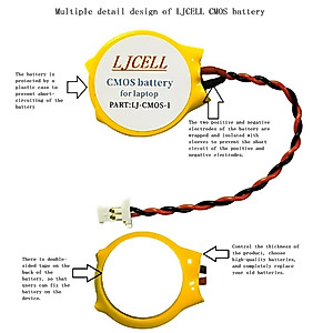 LJCELL CMOS Battery for Dell Alienware Alpha R1 Steam Machine i5 i7 Desktop,Fix Yellow Light BIOS RTC CR2032 Battery with 2 Wire Cable and Connector