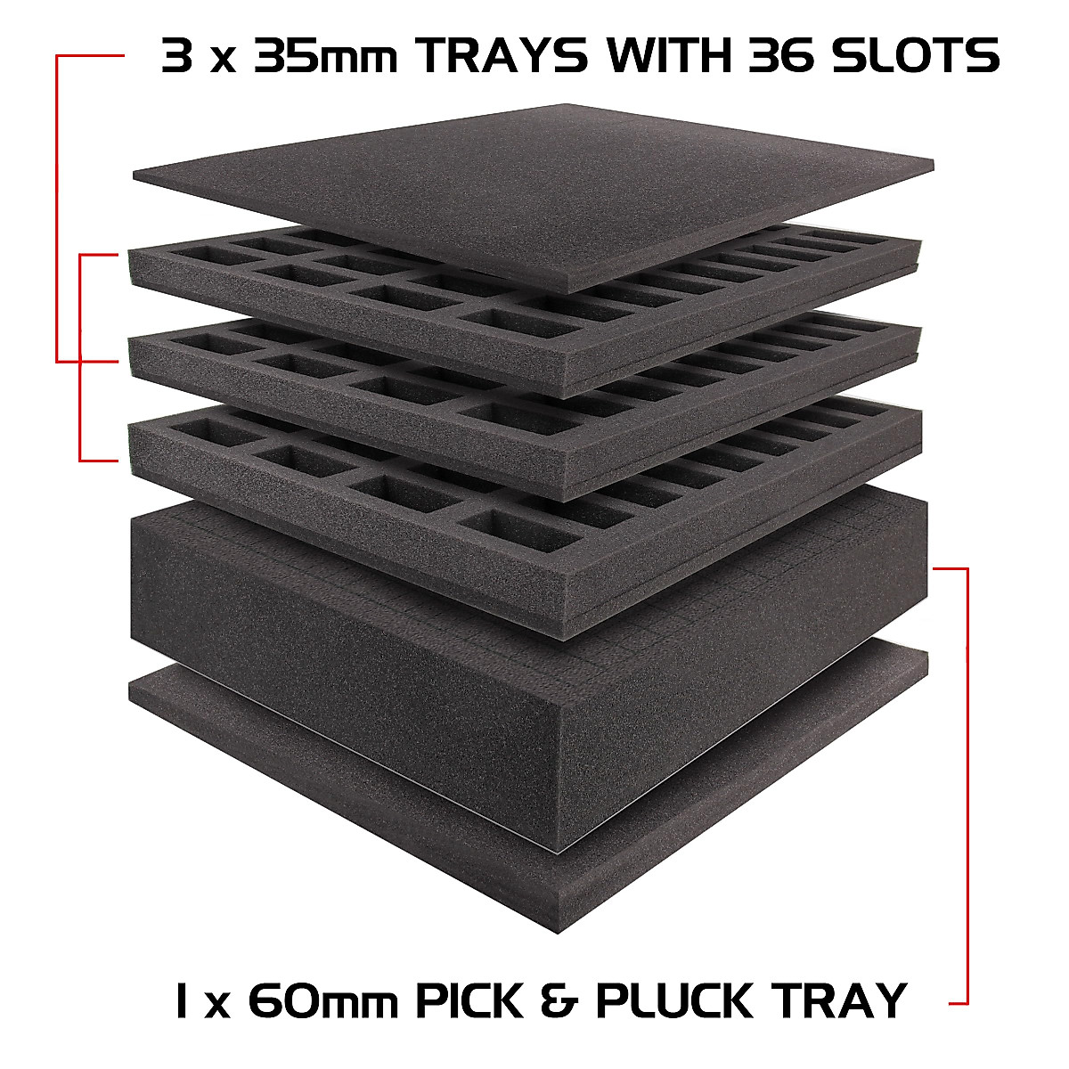 ENHANCE Portable Miniature Figure Storage & Carrying Case - 4 Foam Layers fits 108 Infantry Minis & Pick & Pluck for Large Figures - Book Sleeve & 2 Accessory Pockets for Measuring Tape, Dice & More