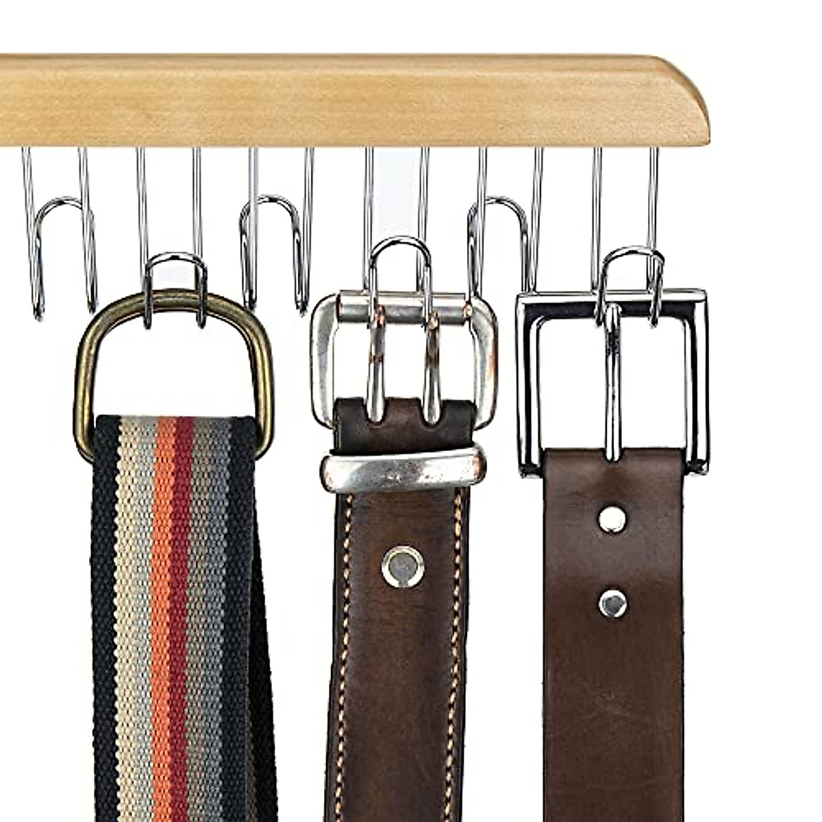 HANGERWORLD Wooden Belt Hanger for Closet with 12 Hooks - Jewelry, Tie and Belt Organizer Rack