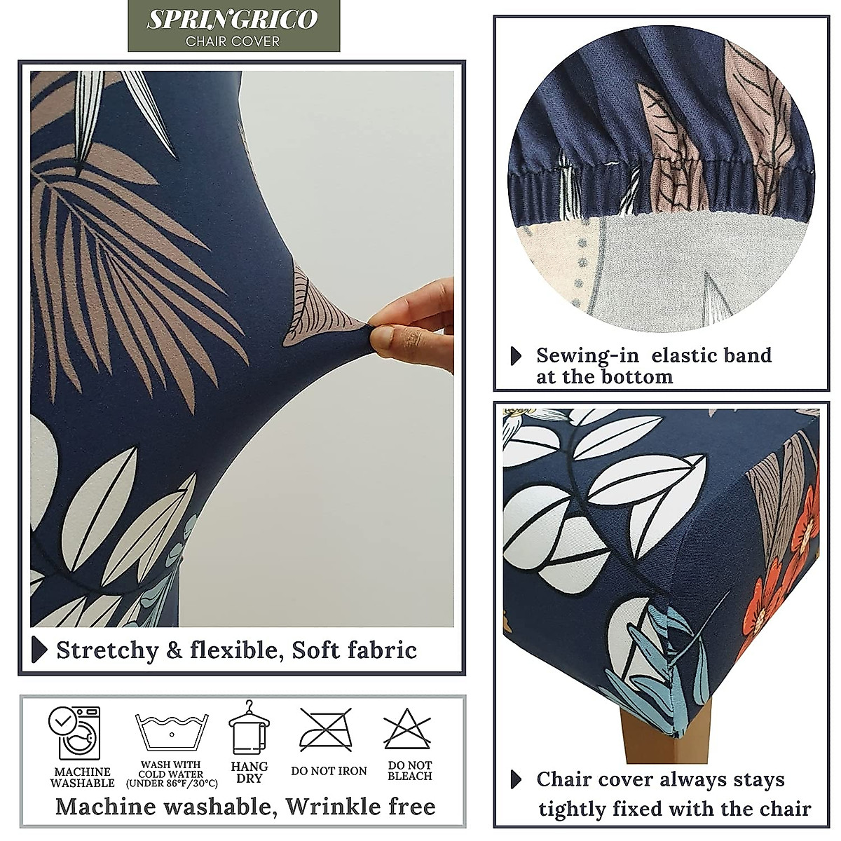 SPRINGRICO Chair Covers for Dining Room Set of 2, Stretch Dining Chair Cover, Washable Spandex Kitchen Parsons Chair Slipcovers, Removable Seat Protector for Home or Party (2 Pack, Garden Wind)