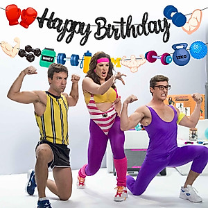 Gym Birthday Party Banner Weight Lifting Birthday Party Decorations 2Pcs Glitter Fitness Birthday Party Banners Gym Happy Birthday Banner for Gym Theme Baby Shower Supplies