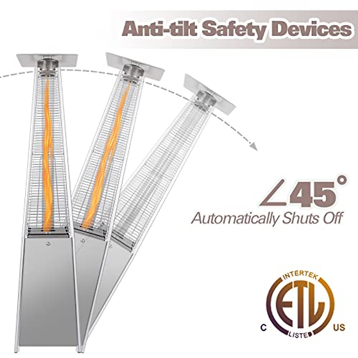 Hykolity 48000 BTU Pyramid Patio Heater, Glass Tube Propane Patio Heater with Wheels and Cover, Outdoor Propane Heaters for Backyard, Garden, Patio, Porch and Pool, Silver Grey