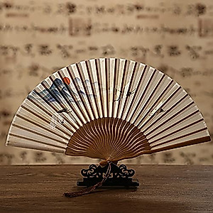 BICCQ Flying Crane Pattern Folding Fan Hand-Held Chinese Craftsmanship Men's and Women's Accessories Gifts (Color : B)