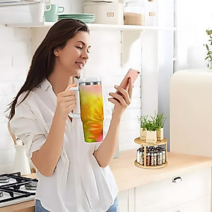 ARGTILDN 40 oz Tumbler Rainbow Sunflowers Insulated Travel Mug with Handle and Straw Lid Stainless Steel Vacuum Coffee Cup Tea Beverage Container Water Bottles for Car Sports office