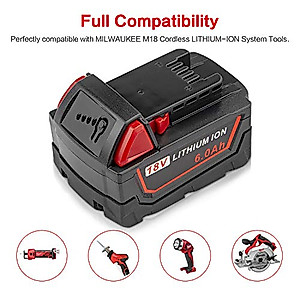 ARyee 2Pack 18V 6000mAh Replacement Battery for Milwaukee 48-11-1820 48-11-1840 48-11-1850 48-11-1828 48-11-1815 High Capacity Battery Power Tools with LED Indicator